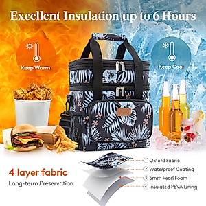 Lifewit Lunch Box for Men Women Double Deck Lunch Bag, Large Insulated Soft Cooler Bag, Leakproof Soft Meal Prep Lunch Tote with Shoulder Strap for Adults for Work/Flight/Travel, 12L/16Can, Flower