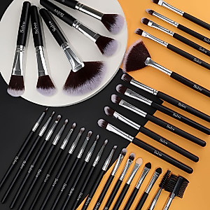 Makeup Brush Set, SOLVE 32 Pieces Professional Makeup Brushes Wooden Handle Cosmetics Brushes Foundation Concealer Powder Face Eye Make up Brushes Kit, Black
