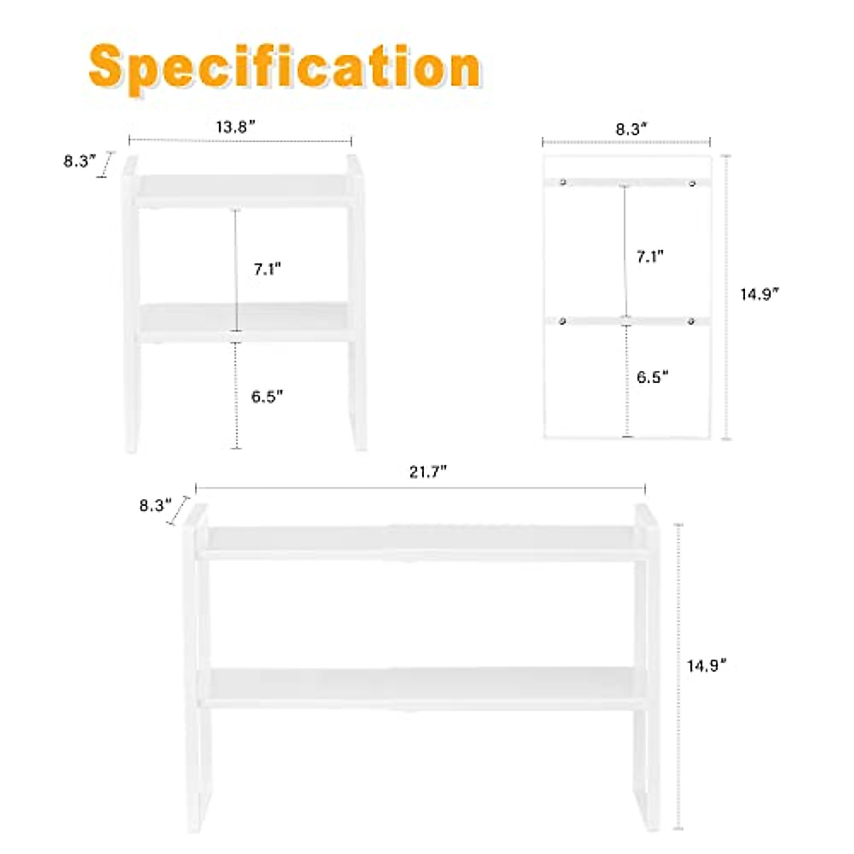 ZEKBEAN 2 Tier Expandable Cabinet Shelf Organizer Over the Sink Storage Rack Adjustable Countertop for Kitchen Bathroom Pantry Spice Cupboard Dish Cup Bottle Pot Metal Plate Heavy Duty Nonslip(White)