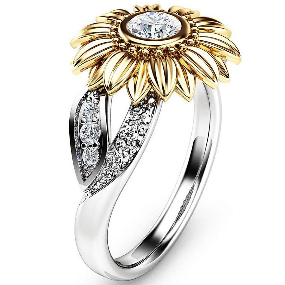 Jude Jewelers Retro Vintage Sun Flower Floral Cocktail Party Statement Anniversary Ring (Clear, 12)