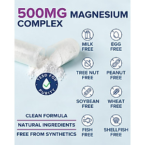 Terranics 5-in-1 Magnesium Complex Supplement 500mg - 5 Forms High Absorption Magnesium Glycinate Citrate Malate Aspartate Gluconate for Sleep Muscle Heart Health - Non-GMO 240 Vegan Capsules