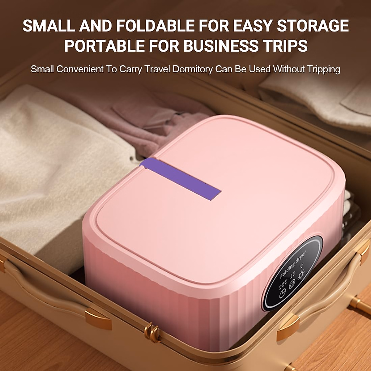 Portable Clothes Dryer, Mini Dryer Machine with Timer, Portable Dryer for Apartments Home Travel RVs, Mini Electric Laundry Dryer Machine with Dryer Bag, Two Heating Mode, Time Setting Function (Pink)