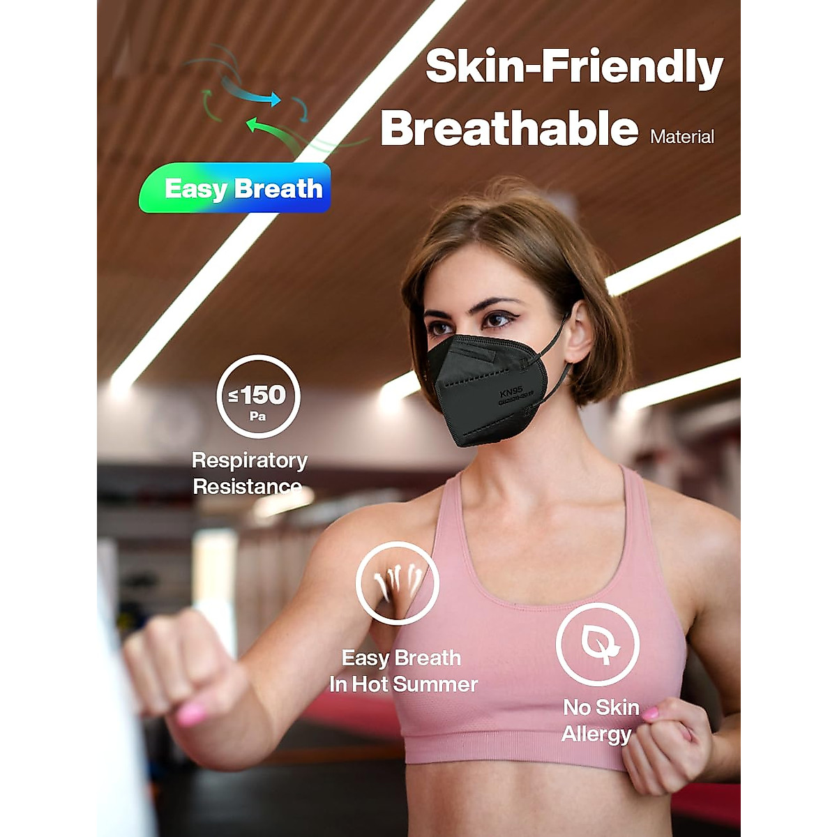 Boncare KN95 Face Masks 50 Pack, Black, 5-Layer Disposable Face Masks, Breathable and Comfortable