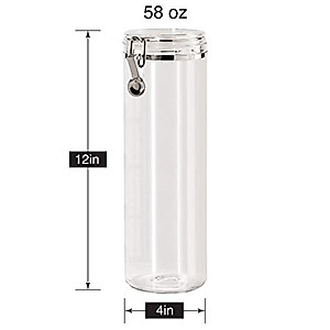 OGGI Tall Clear Canister with Clamp Lid, 58 oz - Large Airtight Food Storage Container, Ideal for Kitchen & Pantry Storage of Bulk, Dry Foods Including Pasta & Spaghetti