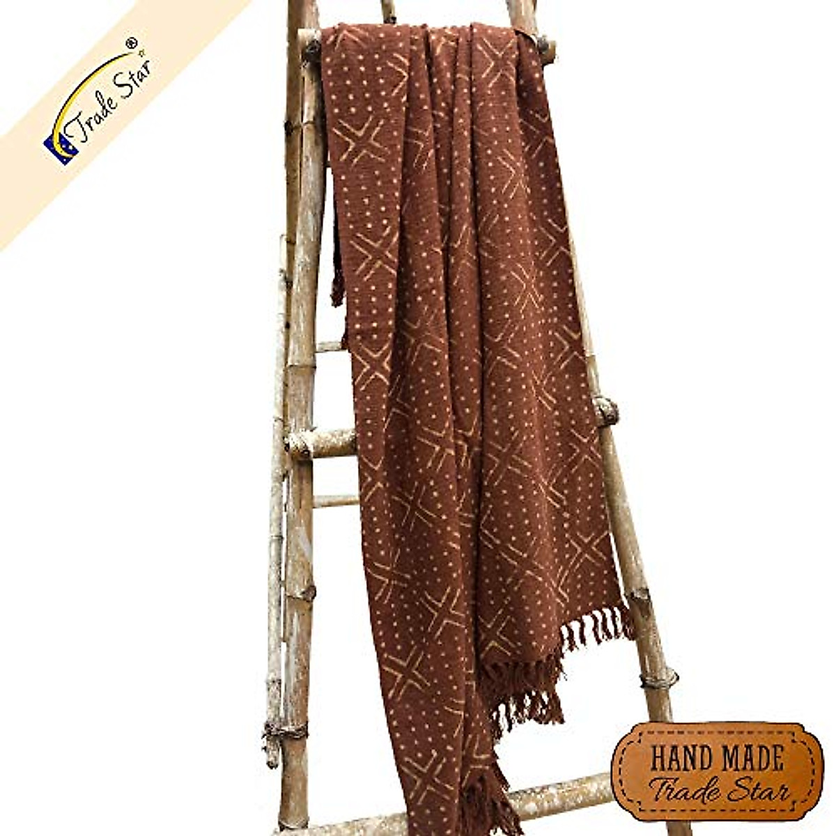Trade Star 100% Cotton Soft Tassel Blanket Traditional Printed Beach Throws Handloom Picnic Blanket Throws for Home Handloomed Housewarming Gifts (Rust, Nova (120 x 170 Cms))