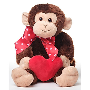 Bearington Wilde Love Stuffed Animal Monkey Plush Holding a Heart with Red Bow, Kid Companion Plushie, Great Gift for Birthdays, Holidays & Other Special Occasions Like Valentines Day, 15 inches