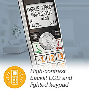 AT&T CL84307 Dect 6.0 Expandable Corded/Cordless Phone with Smart Call Blocker, Silver/Black with 3 Handsets