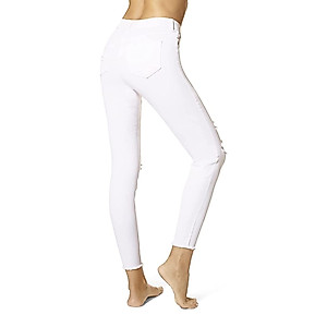 HUE Women's Ripped Knee Denim Leggings, White, Small US