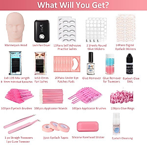 SZCY LLC Lash Eyelash Extension Kit, 234 Pieces Lash Extension Kit with Mannequin Head, Lash Extension Practice Kit Lash Extension Supplies for Practice Eye Lash