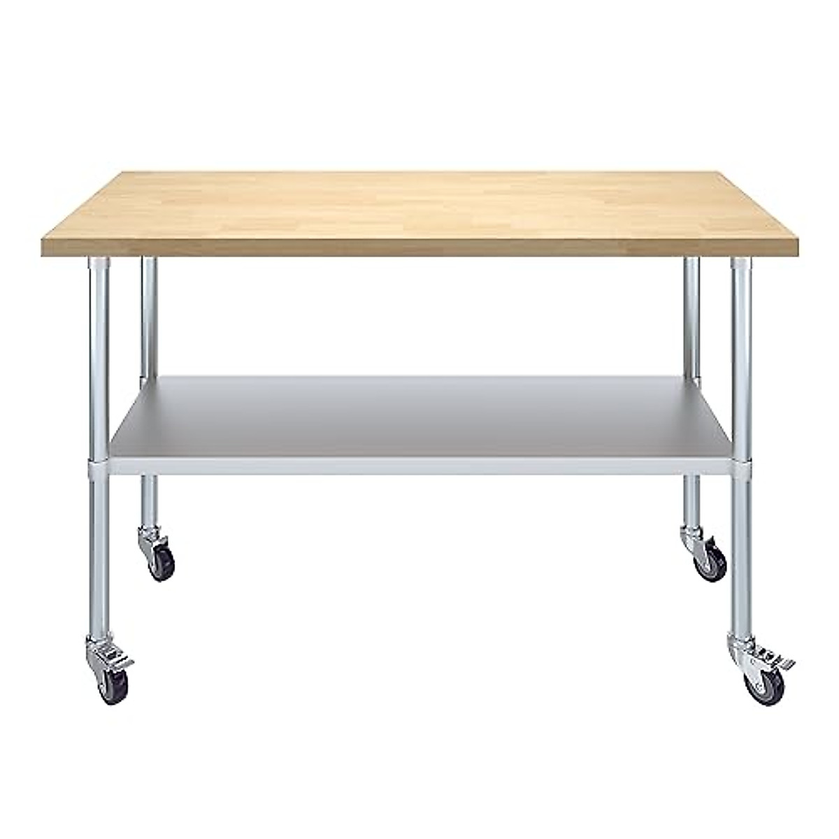 AmGood 24" x 60" Maple Wood Top Work Table with Adjustable Undershelf with Wheels