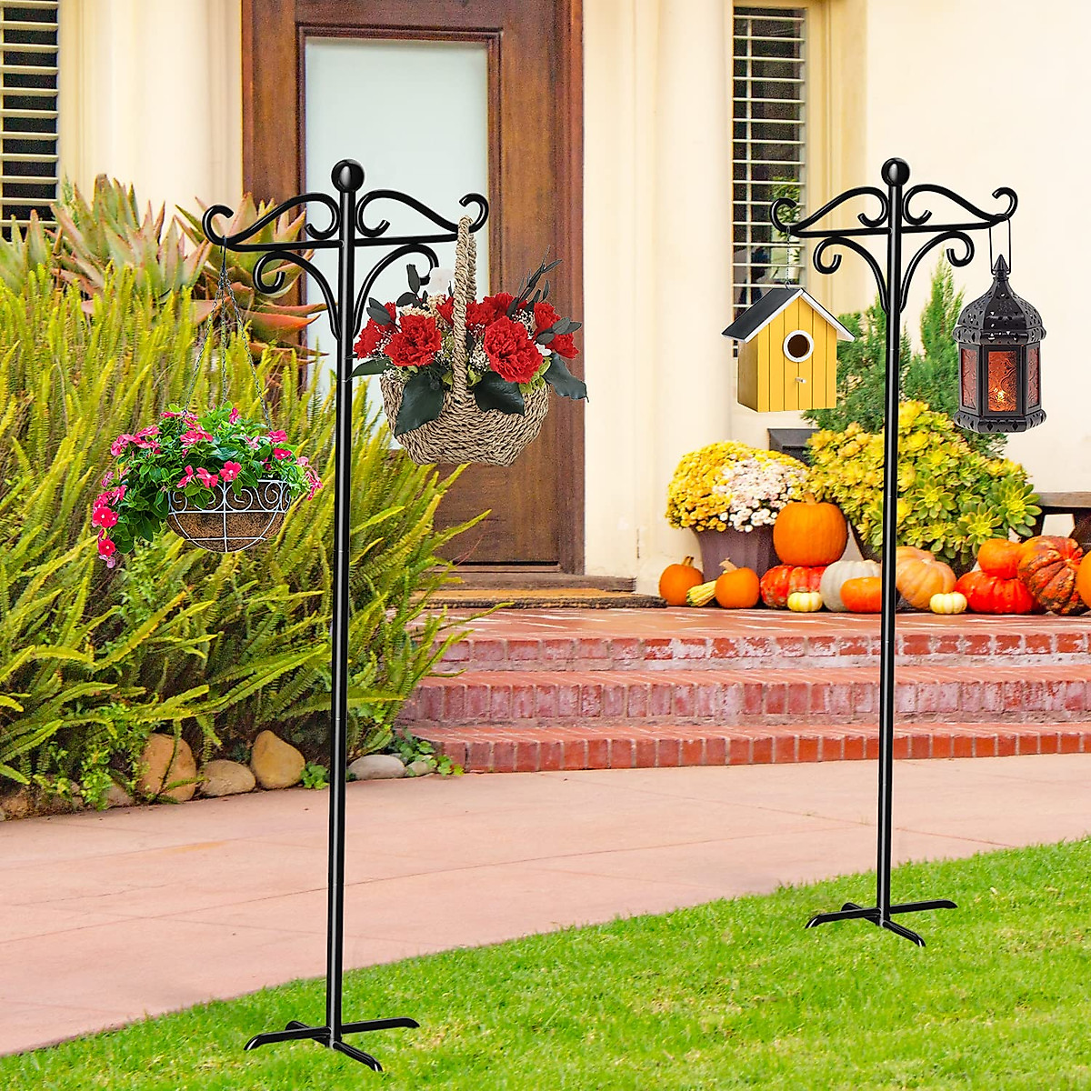 Keten Shepherds Hooks for Outdoor, 75” Double Bird Feeder Poles with 5 Prongs, Adjustable Outdoor Plant Hanger Hooks for Bird Feeder, Plant Baskets, Lanterns, Wedding Decor(2 Pack)