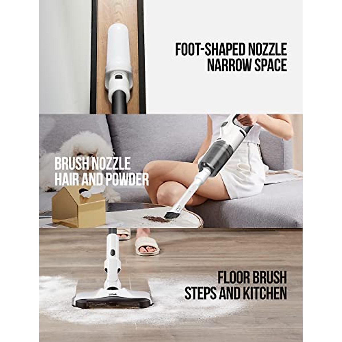 LiTHELi Cordless Vacuum Cleaner, 10000Pa/6000Pa Stick Vacuum with Mop Pad, Brushless Motor for Hard Floor, with 2 * 4Ah Swappable Battery