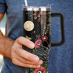 thmasamwr Mushroom Tumbler with Lid and Straw, Stainless Steel Mushroom 40oz Tumbler with Handle, Black Mushroom Travel Coffee Mug Mushroom Gifts Cups for Women and Men