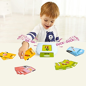 YATAOME Talking Baby Flash Cards Preschool Montessori Educational Learning Toys for 3-4 Years Old Toddler Kids Boys Girls Learn Literacy Sight Words Audible Reading Resource with Sound Effects (Blue)