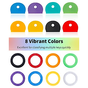 Vibit 16 Pack Key Caps Covers Tags Set Plastic Key Identifier Coding Rings in 8 Assorted Colors, 2 Styles