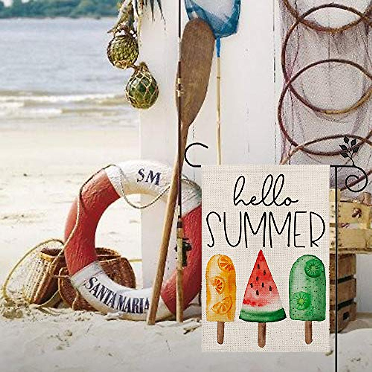 CROWNED BEAUTY Hello Summer Ice Cream Garden Flag 12×18 Inch Double Sided Vertical Yard Outdoor Decoration CF157-12