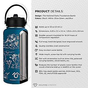 Helping Hydros National Parks Water Bottle | 32 oz Engraved Stainless Steel Vaccuum Sealed