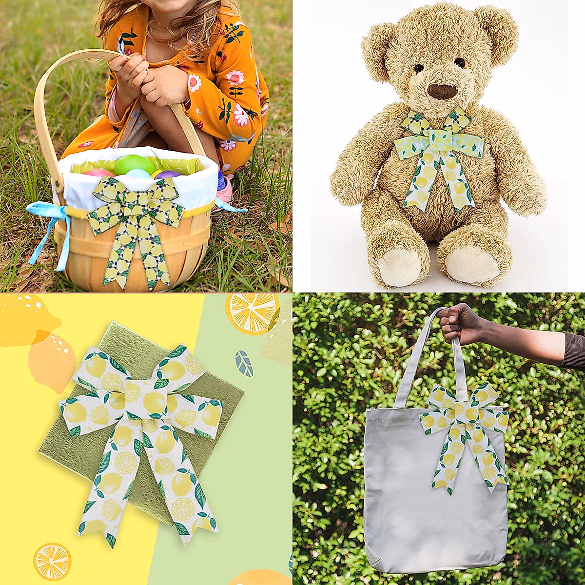 32 Yard Lemon Wired Edge Ribbon 4 Rolls 2.5 Inch Summer Burlap Ribbon Lemon Gingham Check Ribbon Decor for DIY Crafts, Gift Wrapping, Wreaths, Hair Bows, Home Decor