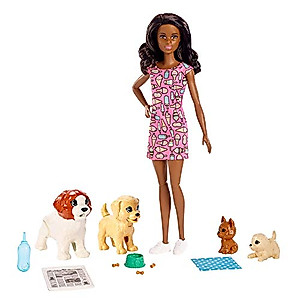 Barbie Doggy Daycare Doll, Brunette, and Pets Playset with 4 Dogs, Including One Puppy that Poops and One that Pees, Plus Color-Change Paper and More, Gift for 3 to 7 Year Olds​