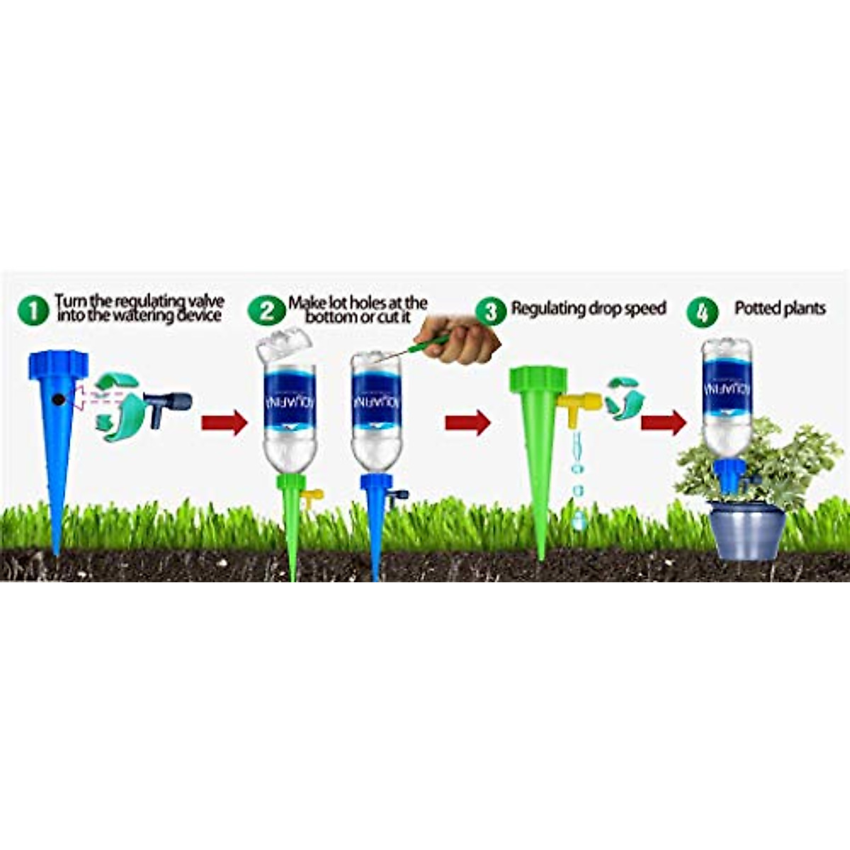 Self Plant Watering Spikes 12 Pack Auto Drippers Irrigation Devices Vacation Automatic Plants Water System with Adjustable Control Valve Switch Design for Houseplant, Gardenplant, Officeplant