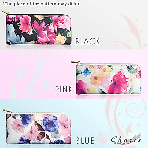 Charis HIGH FIVE Vegan Leather Botanical Floral Slim Wallet for Women Card Coin Purse Flower - Black