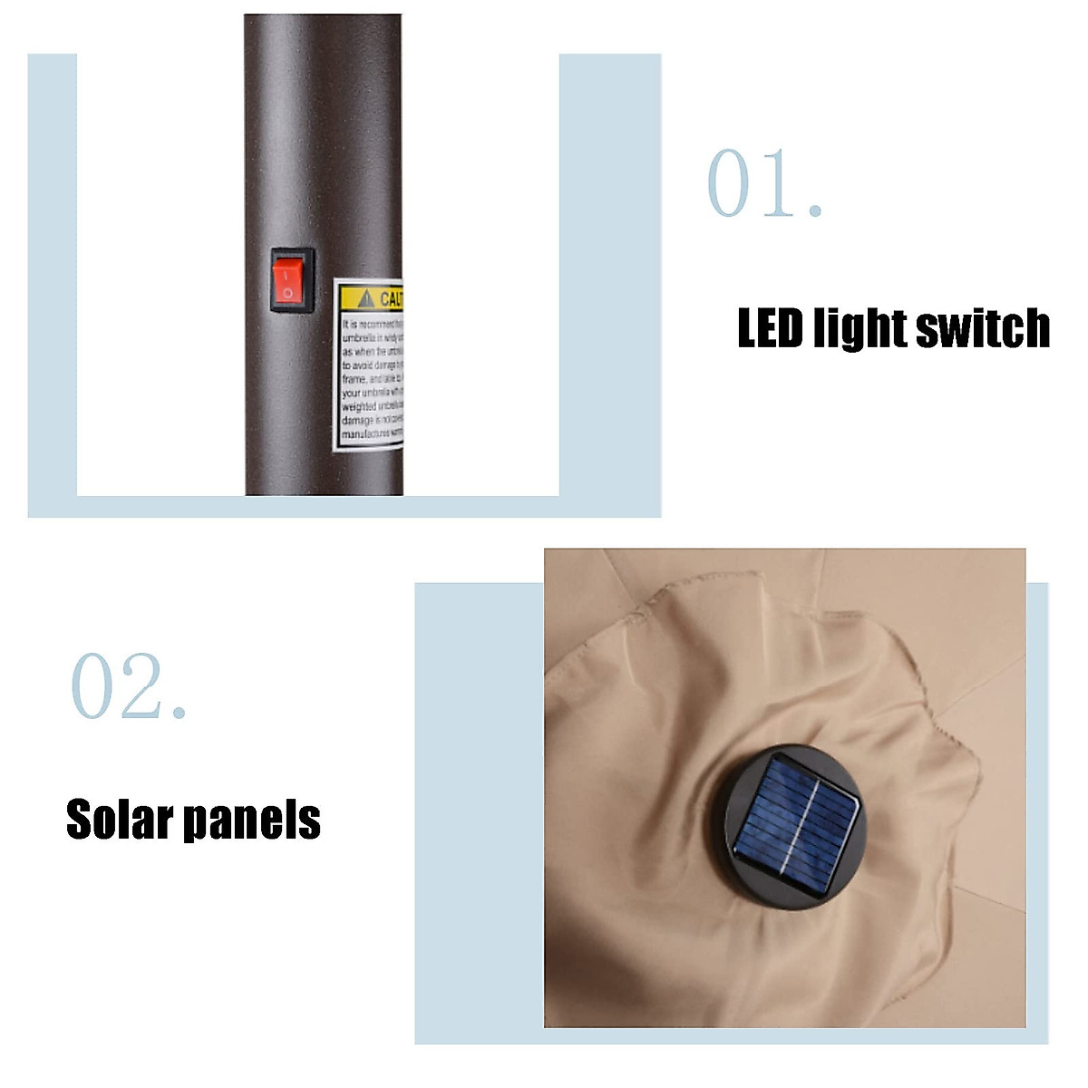 YUDIZWS Patio Umbrella for Outdoor Market Table-8 Ribs 9Ft Double-Sided Sun Umbrella Garden Parasol Patio Sun Shade Outdoor with LED Solar Light