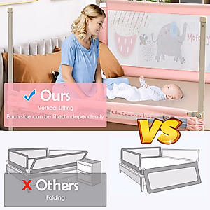 BABY JOY Bed Rail for Toddlers, 57’’ Extra Long, Height Adjustable & Foldable Baby Bed Rail Guard w/Breathable Mesh & Double Safety Child Lock for Kids Twin Double Full Size Queen King Mattress, Pink