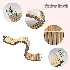 kathson 6 Pcs Wooden Hamster Suspension Ladder Bridge,Bendable Long Climbing Ladders Pet Cage Toy Accessories Hideout Natural Chew Balls for Mouse Chipmunk Rabbits and Other Small Animals