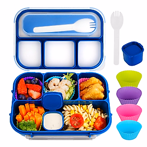 MaMix Bento Lunch Box Adult Box, Kids, Containers for Adults/Kids/Students,1300ML-4 Compartment (bright blue)