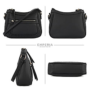 Emperia Elva Small Whipstitch Vegan Leather Crossbody Bags Shoulder Bag Purse Handbags for Women Black