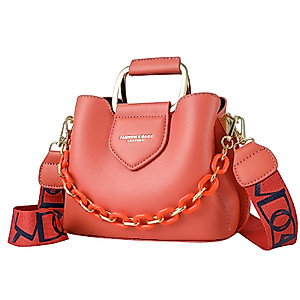 Qiayime women's Fashion shoulder handbags purses PU Leather Top Handle satchel Tote Crossbody Bag (Orange)