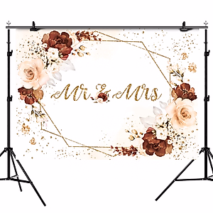 Rsuuinu Mr & Mrs Engagement Decorations Backdrop for Couples Pink Floral Wedding Bride and Groom Engaged Ceremony Anniversary Backdrops Bridal Shower Supplies Photo Booth Props Background 7x5ft