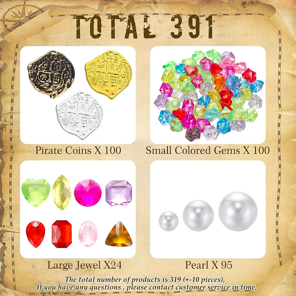 Hanaive 319 Pcs Pirate Treasure Pirate Gold Fake Coins Plastic Pirate Gems and Jewels Playset Pirate Party Decor Treasure for Pirates Themed Adventures Summer Pool Party Coins (Irregular)