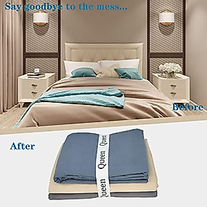 Maletnd 2 Pieces Bed Sheet Organizer Bands, Closet Organization Sheet Straps, Linen Labels Bedding Bands, Elastic Bed Sheet Storage Sheet Keepers (Queen)
