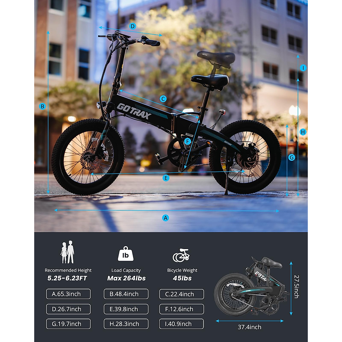 Gotrax R1 20" Folding Electric Bike with 40 Miles Range by 48V Battery, 20Mph Power by 350W, Weighs Only 45lbs, LCD Display & 5 Pedal-Assist Levels, Suitable for Leisure Riding&Commuting Black
