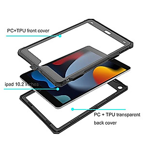 MRUOZRUI 10.2 Waterproof Case Compatible with iPad 9th 8th 7th Generation 2021/2020/2019, Built-in Screen Protector with Strap Stand Pencil Holder, Full Body Heavy Duty Protective Shockproof