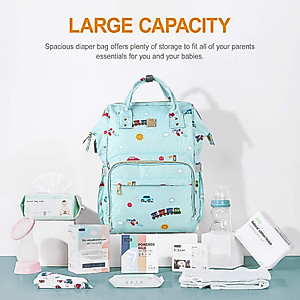 Diaper Bags Backpack Baby Bag for Mom Dad Baby Girls Boy, Cute Mult Diaper Nappy Bag Travel Back Pack,Waterproof Maternity Changing Bag Baby Stuff with USB Charging Port Stroller Straps Large Blue