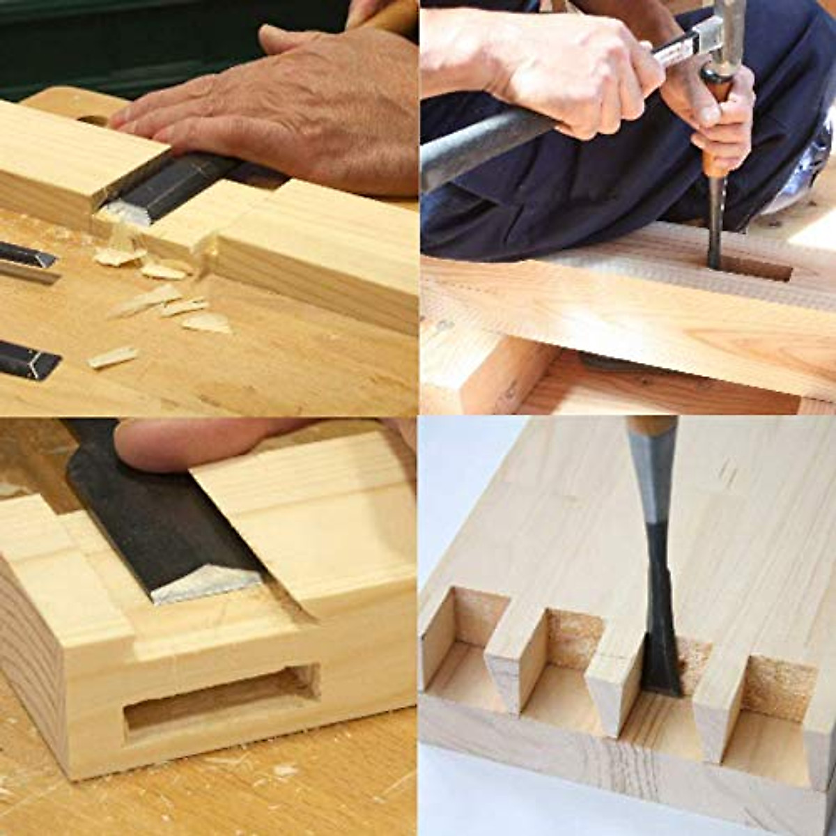 KAKURI Japanese Wood Chisel Set 3 Piece for Woodworking, Made in JAPAN, Japanese Oire Nomi for Carve, Mortise, Dovetail, Sharp Japanese Carbon Steel Blade, White Oak Wood Handle