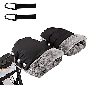 Stroller Fleece Hand Muff, Pram Pushchair Gloves Hand Gloves Waterproof Anti-Freeze Extra Thick Warm Winter Baby Stroller Gloves for More use with 1 Buggy Clip
