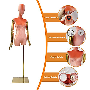 JELIMATE Female Mannequin Torso with Stand Velvet Fabric Display Retail Mannequins Dress Form Model for Boutique Display Manikin with Golden Arms
