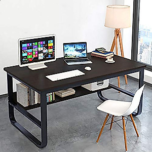 Computer Desk with Storage Shelves,Industrial Style Writing Table with 1 Tier Bookshelf Wood Sturdy Office Desk for Home Or Office