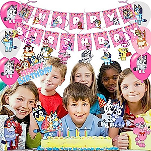 Bluey Birthday Balloons Sets, Dog Cartoon Pink Themed Balloons Decoration Sets Children's Birthday Party Supplies Cutlery Sets