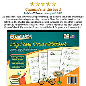 Channie’s Easy Peasy Cursive Handwriting Workbook for Kids, Tracing & Cursive Writing Practice Book, 80 Pages Front & Back, 40 Sheets, Grades 1st – 3rd, Size 8.5” x 11”