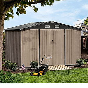 Aoxun 8' x 10' Metal Outdoor Storage Shed, Steel Utility Tool Shed Storage House with Door & Lock, Metal Sheds Outdoor Storage for Backyard Garden Patio Lawn Brown