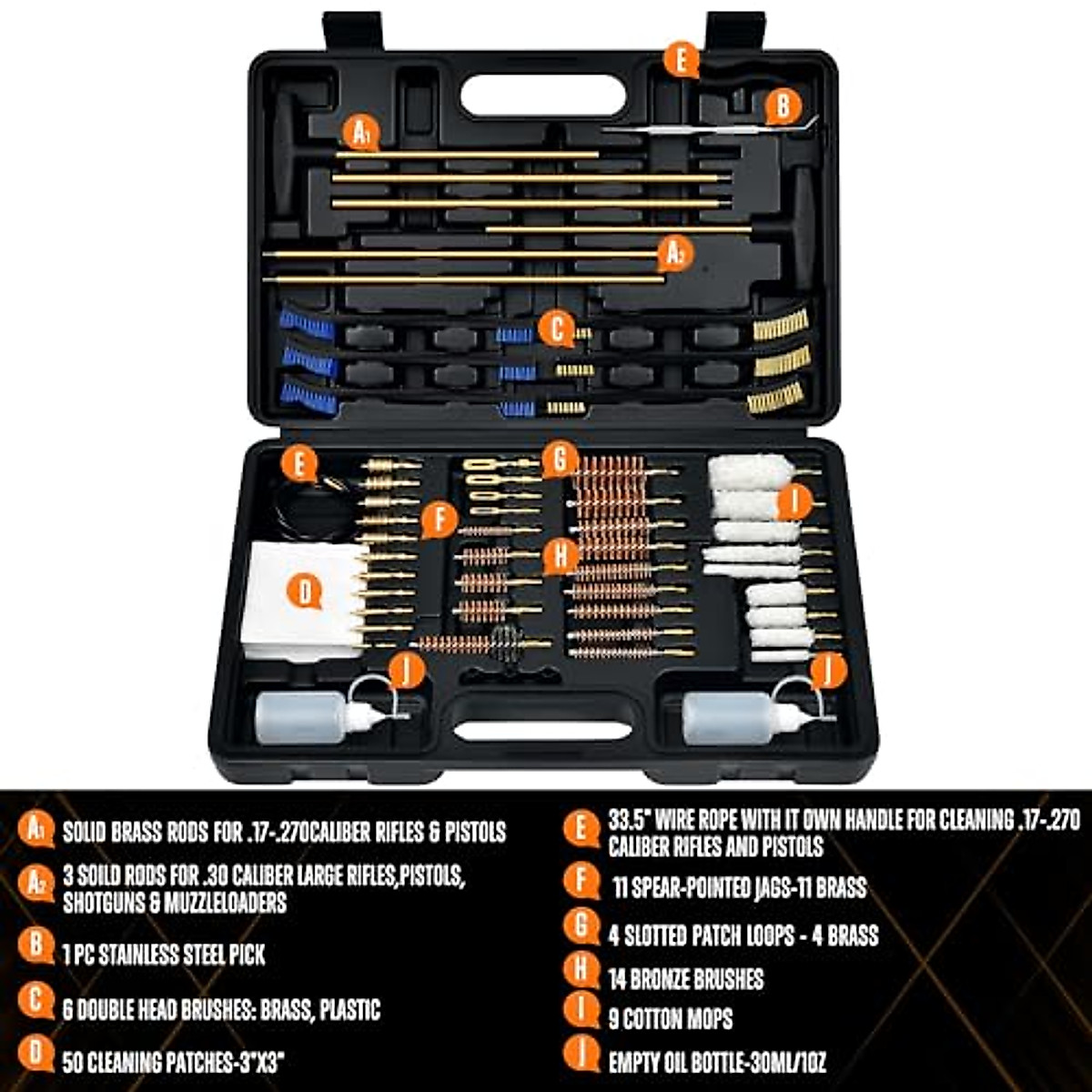 GLORYFIRE Elite Gun Cleaning Kit Universal Gun Cleaner for Shotgun, Pistol, Rifle, All Guns with Lightweight Carrying Case, Reinforced and Lengthened Rods and Steel Wire, High-end Double Head Brushes