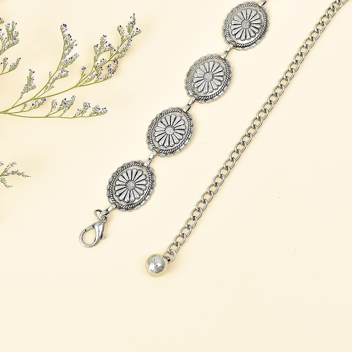 ILuvatar Womens Metal Chain Dress Belt Hollow Out Daisy Sweater Belt Decorated Skinny Waist Belt U28