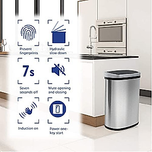 Trash Can,13 Gallon Automatic Garbage Can,Kitchen Trash Can with Lid,Modern Style Touch Free High-Capacity Brushed Stainless Steel Waste Bin,for Bathroom Kitchen Office Home,Indoor and Outdoor