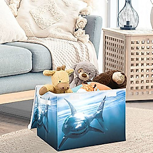 CaTaKu Water Shark Storage Bins with Lids and Handles, Fabric Large Storage Container Cube Basket with Lid Decorative Storage Boxes for Organizing Clothes