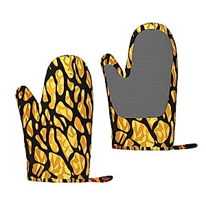 Animal Giraffe Print Printed Oven Mitts Heat Resistant Oven Gloves Non-Slip Silicone Kitchen Gloves for Cooking Baking BBQ Gloves 1 Pair