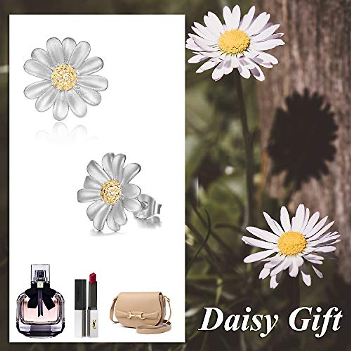 Sterling Silver Daisy Flower Stud Earrings Gifts for Women Girls